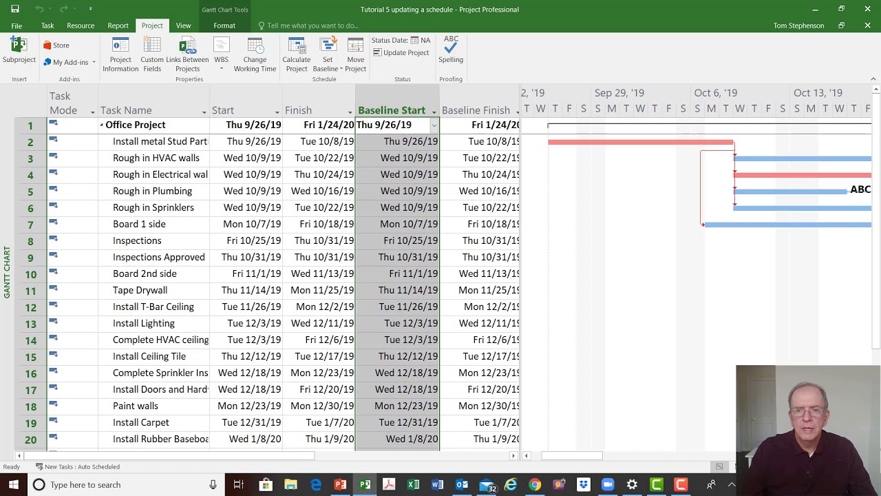 Ms Project Tutorial 5 How To Update A Schedule Youtube