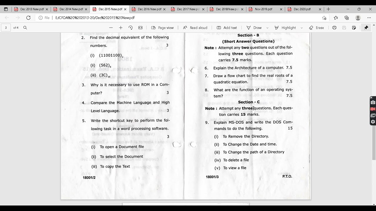 Bca Cfoa Sem1 2013 20 All Question Paper Youtube