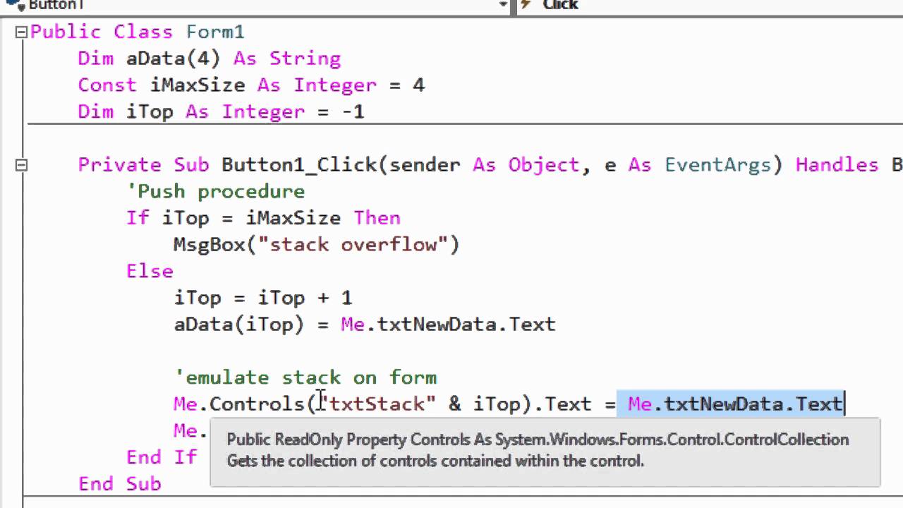 Stack Data Structure Vb Net Implementation Youtube