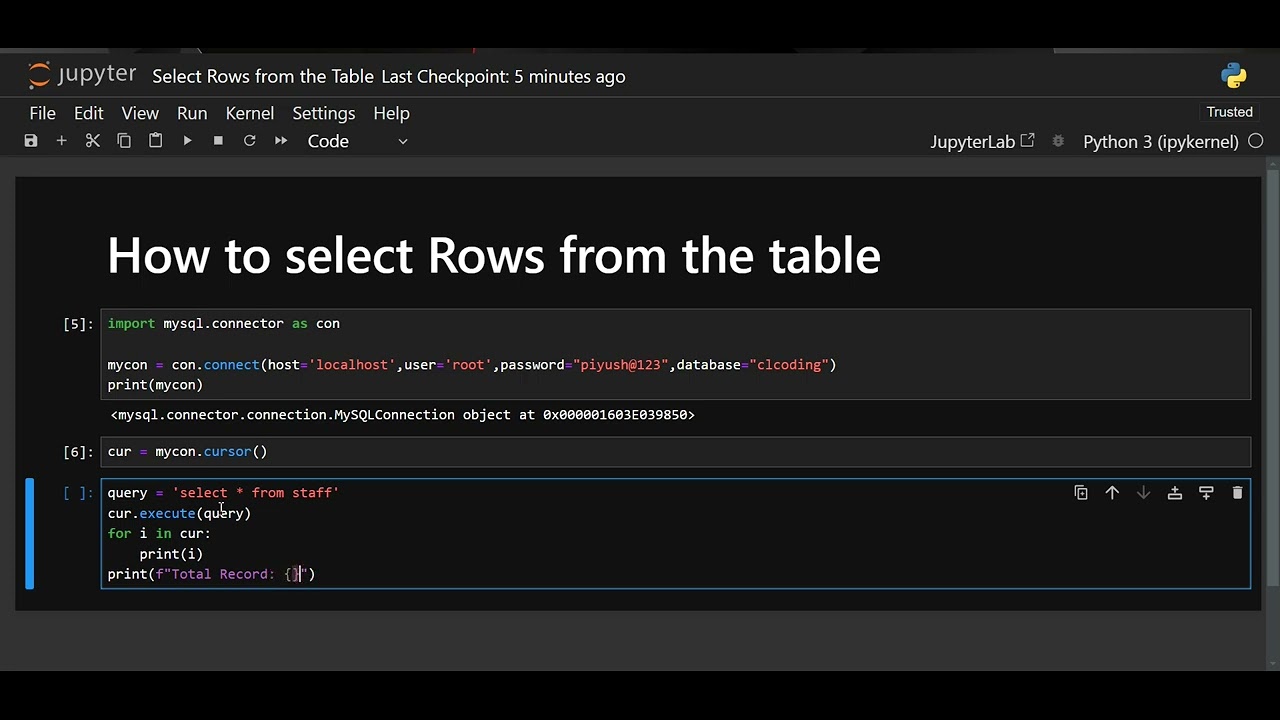 Mysql Using Python Select Rows From The Table Youtube