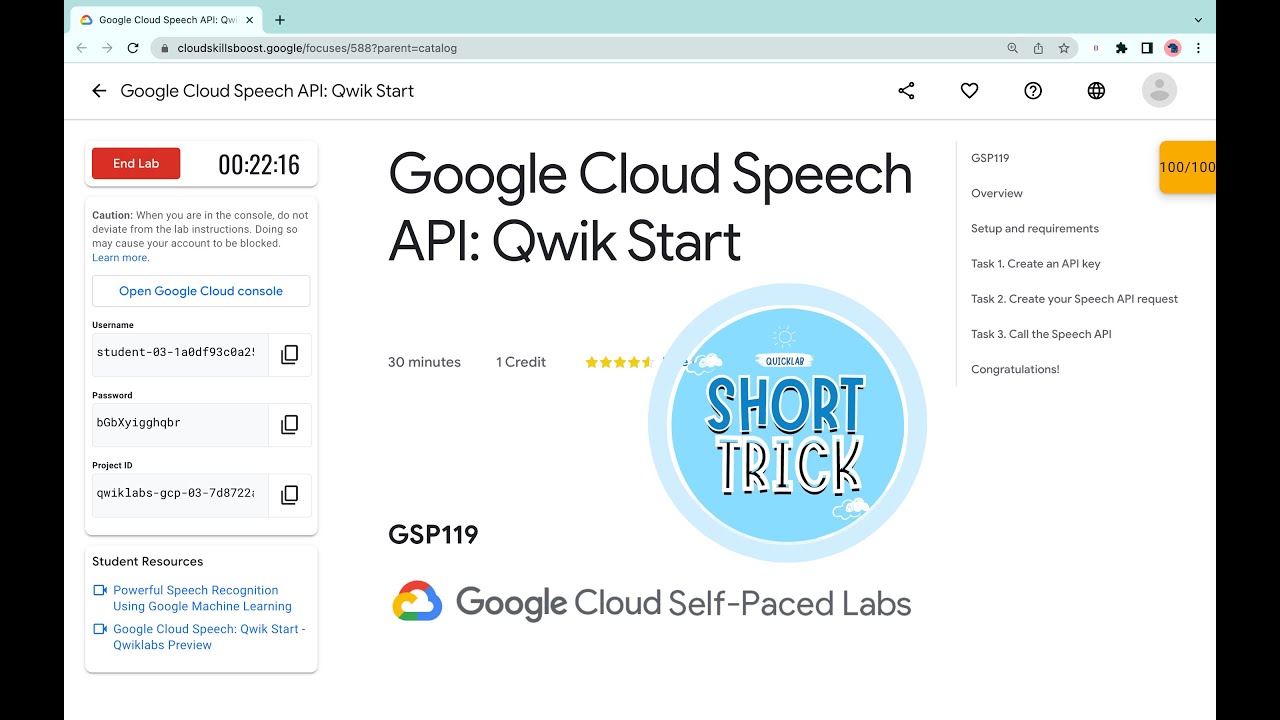 Google Cloud Speech Api Qwik Start Qwiklabs Gsp119 With