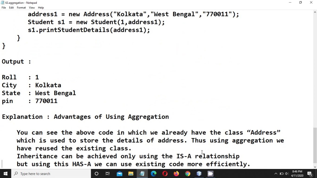 Aggregation In Java Youtube