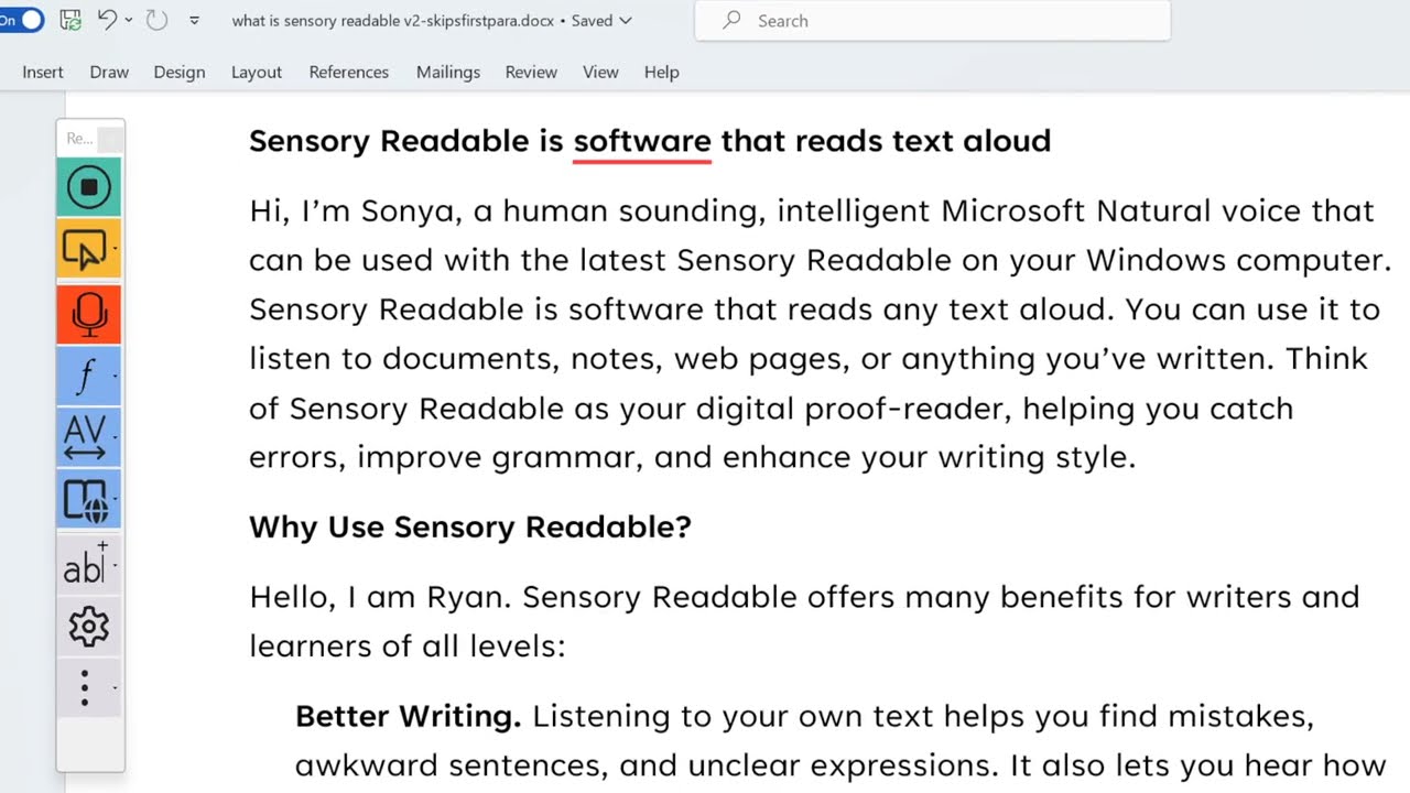 Sensory Readable Scribe Writeable Assistive Software For Reading