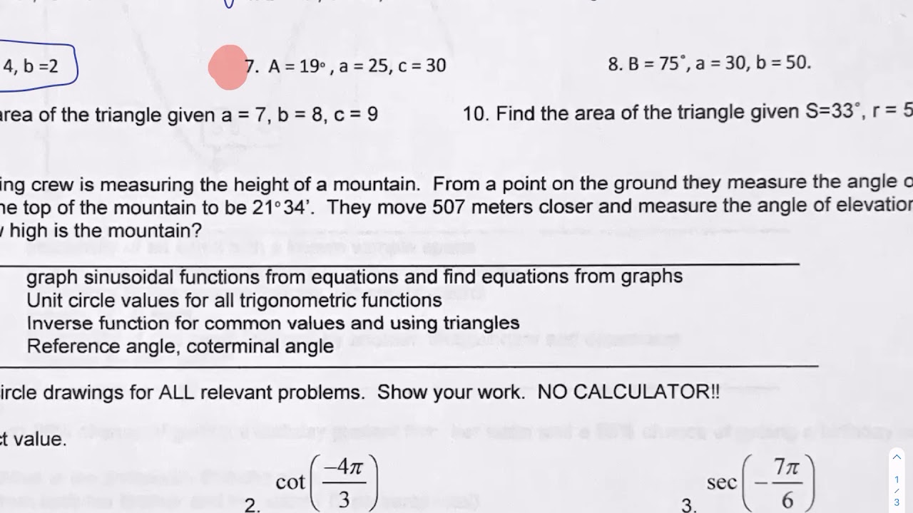 Trigonometry Worksheet For Sleep Or Learn 09 Youtube