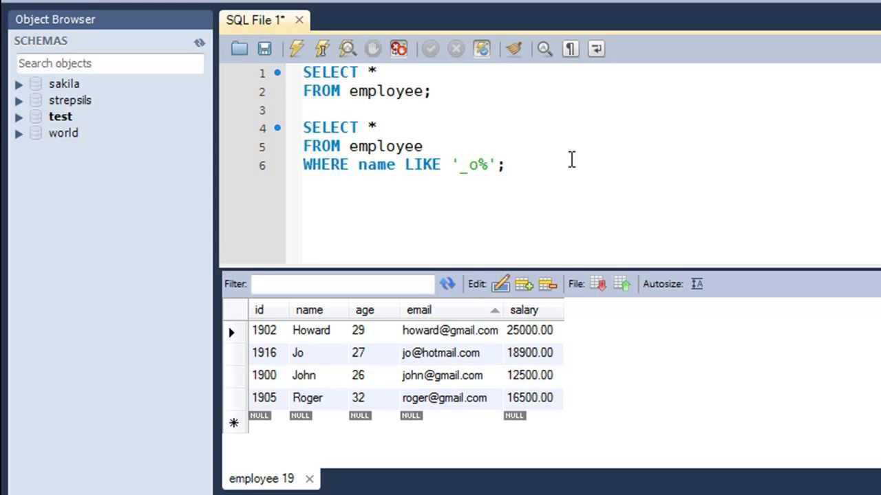 Sql Tutorial 23 The Like Operator And Wildcard Characters Youtube