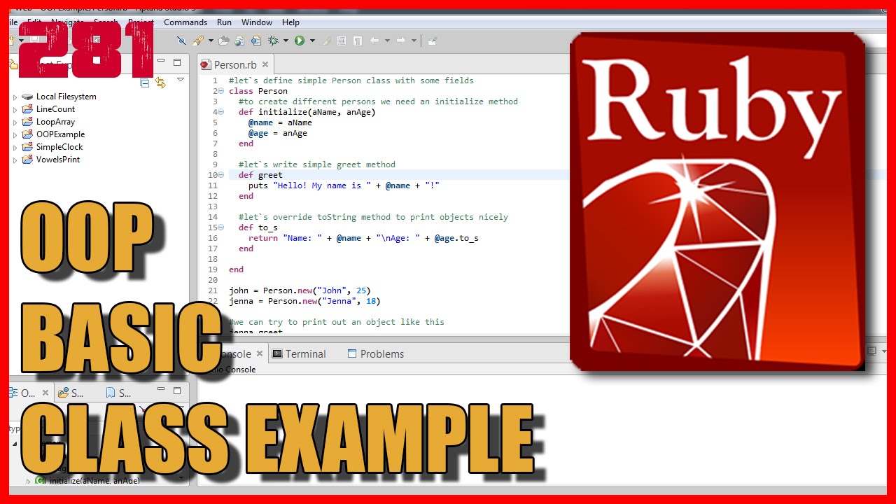 Ruby Object Oriented Programming Basic Class Example Youtube