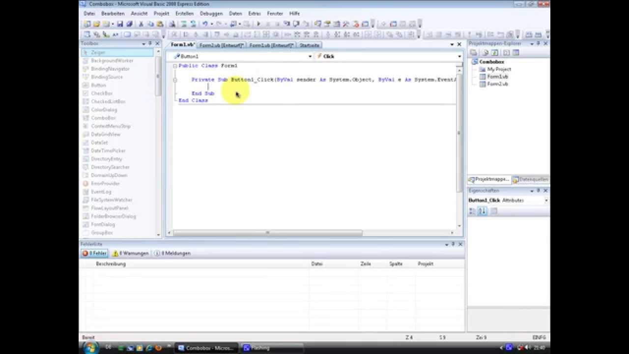 Visual Basic 2008 Tutorial Combobox Youtube