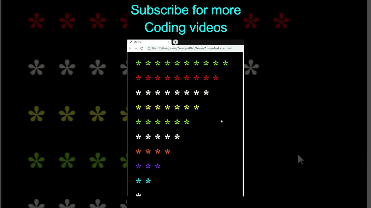 Html Css And Javascript Code To Print Reverse Triangle Star Pattern