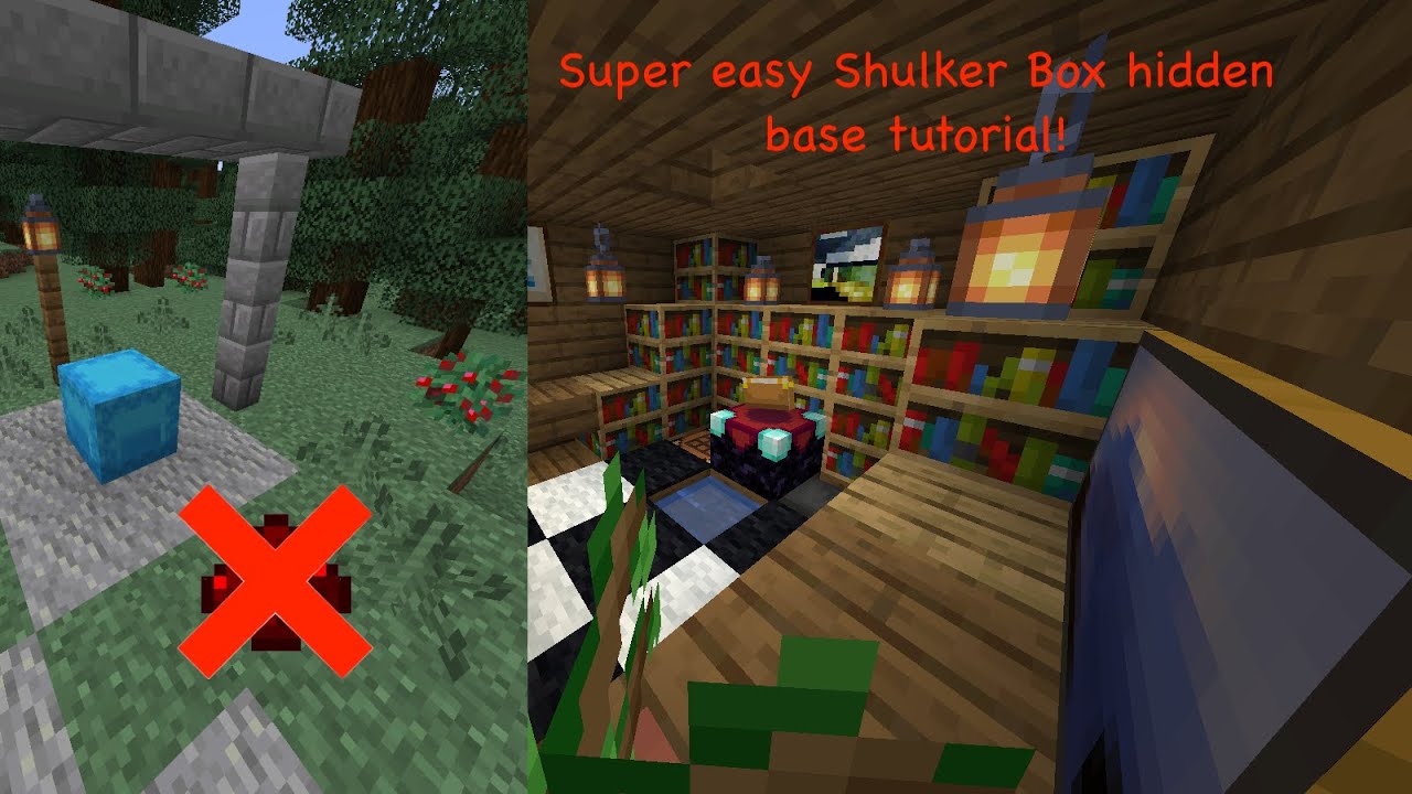 No Redstone Hidden Base With Shulker Box Easy Youtube
