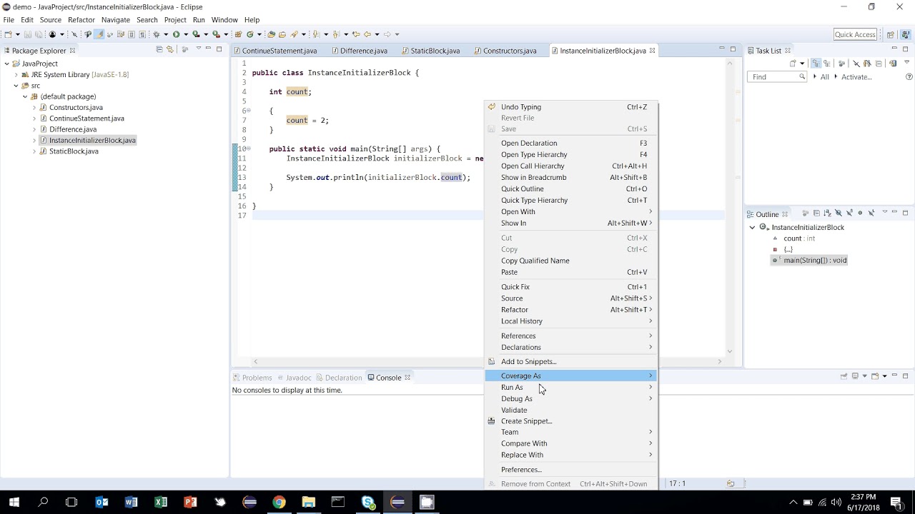 Instance Initializer Block In Java Youtube