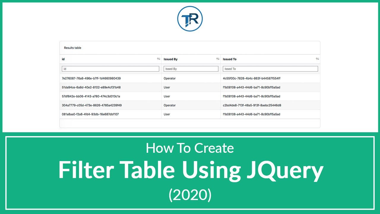 Filter Table Using Jquery 2020 Youtube