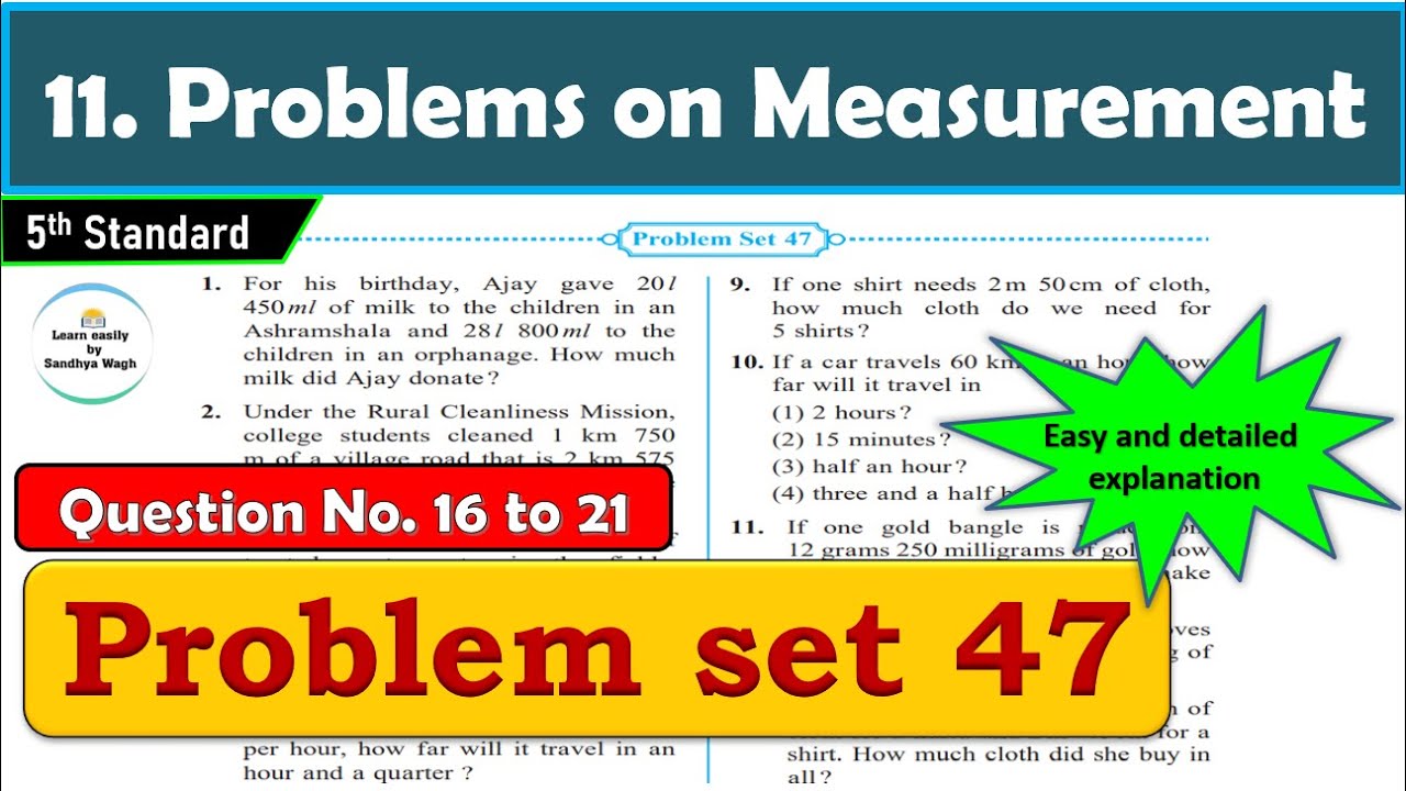 Problem Set 47 Problems On Measurement Chapter 11 5th Standard