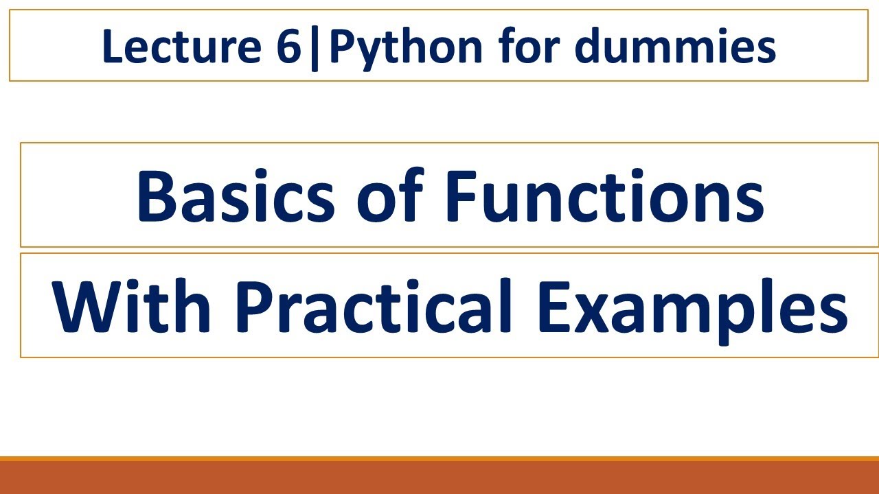 Lecture 6 Functions Basic Working In Python Youtube
