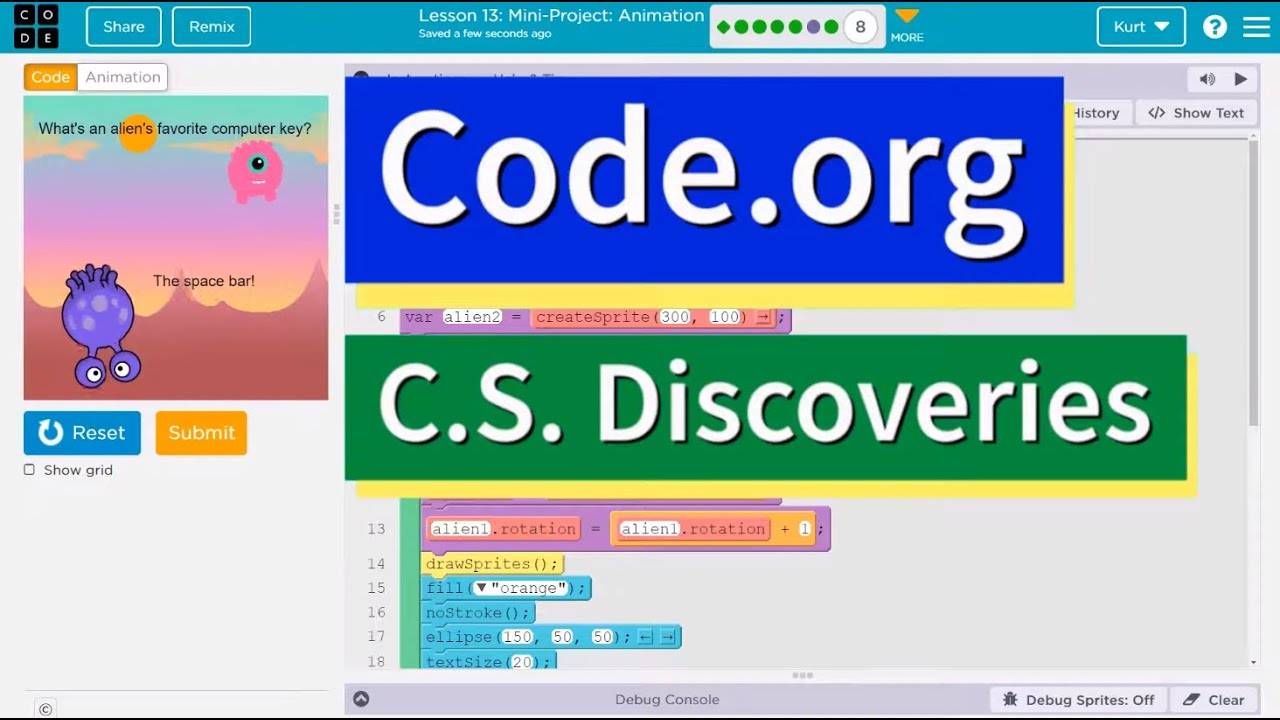 Code Org Lesson 14 Mini Project Animation Tutorial With Answers