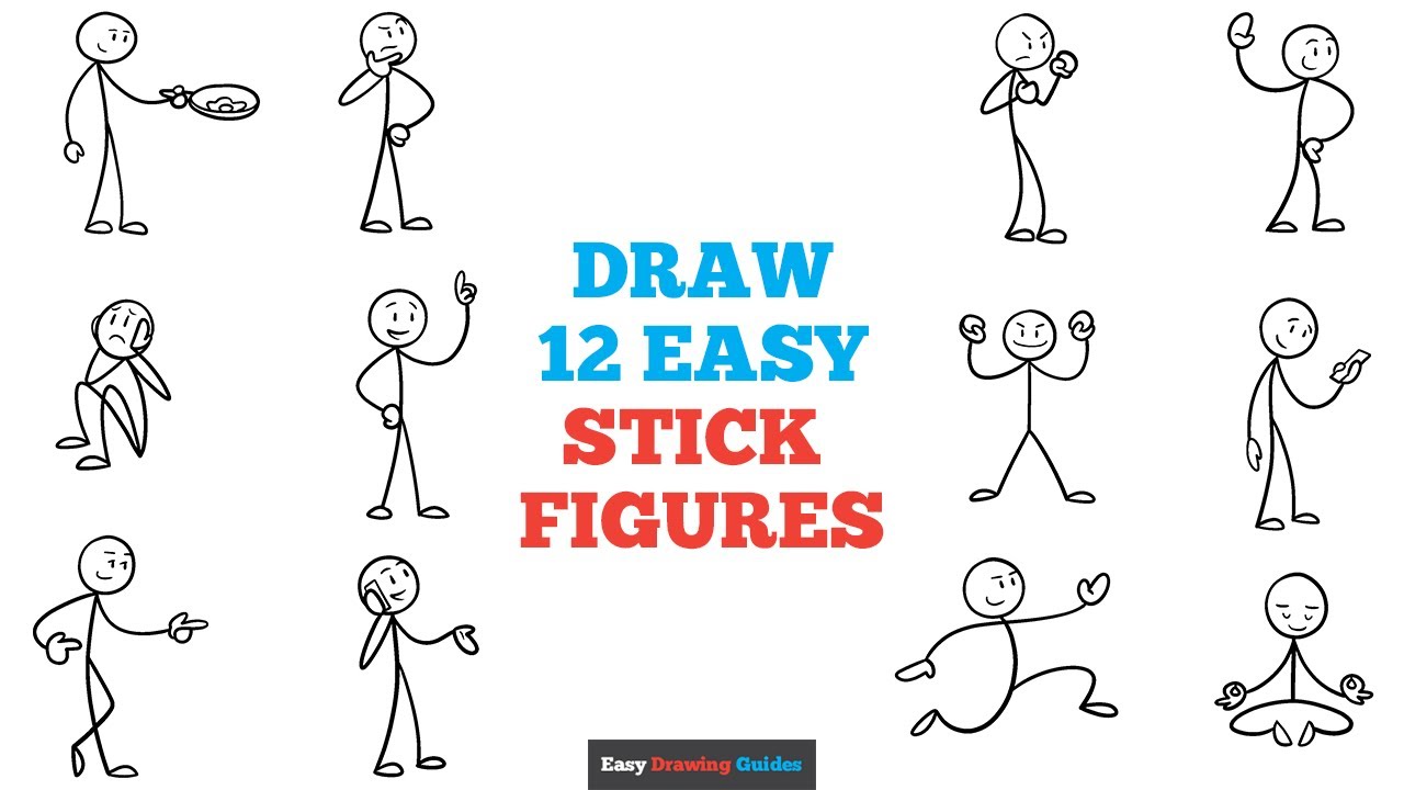 12 Easy Stick Figures In Different Poses Easy Step By Step Drawing