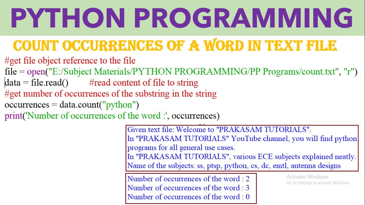 Python Program Count The Occurrences Of A Word In Text File Using