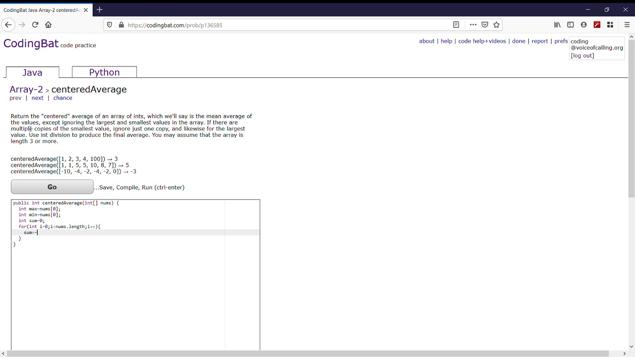 Array 2 Centeredaverage Java Tutorial Codingbat Youtube