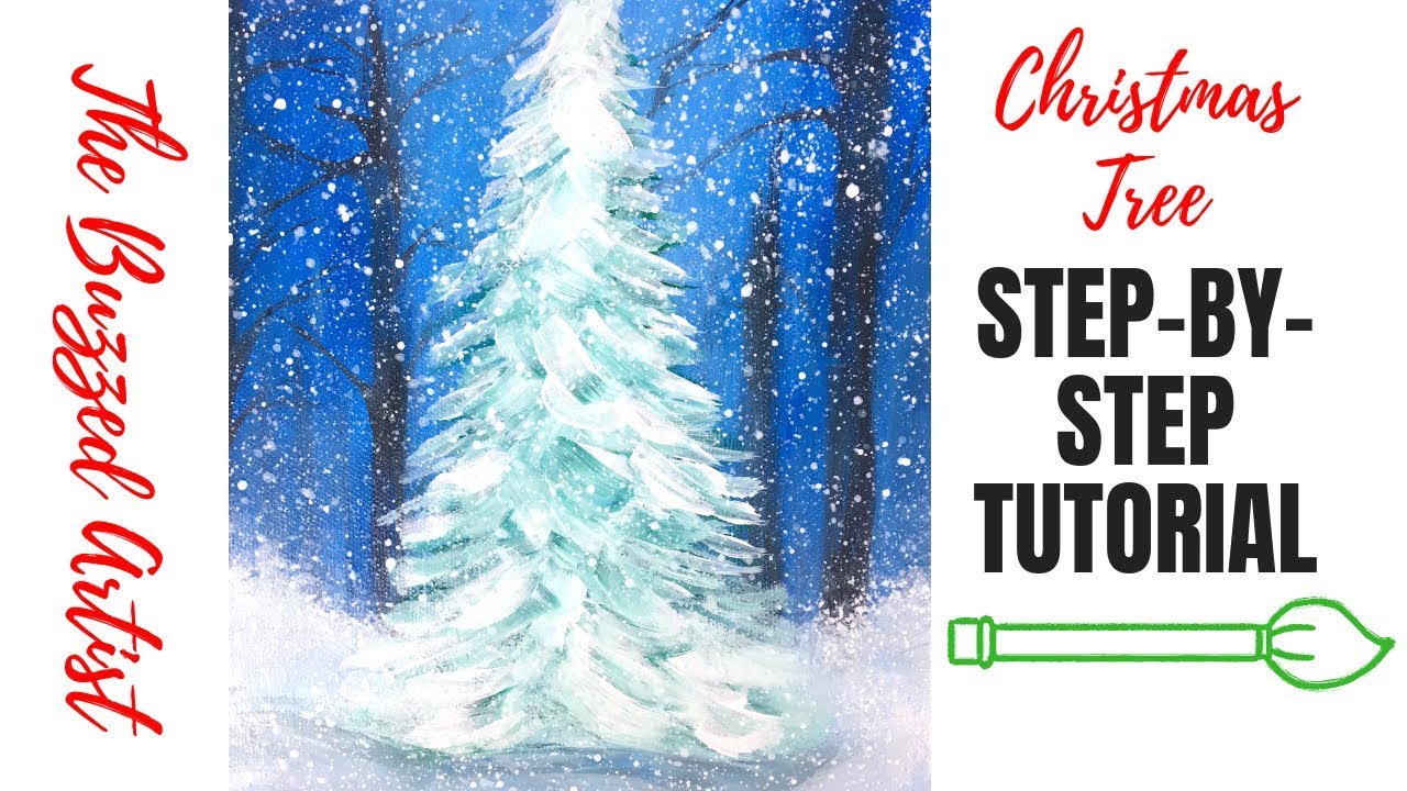 Easy Snowy Christmas Tree Acrylic Painting Tutorial For Beginners
