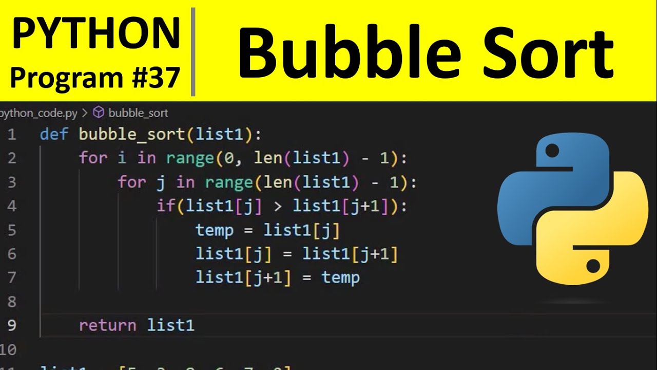 Python Program 37 Sort Numbers Using Bubble Sort In Python Youtube