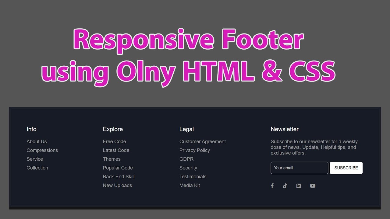 Responsive Footer Using Only Html And Css Youtube