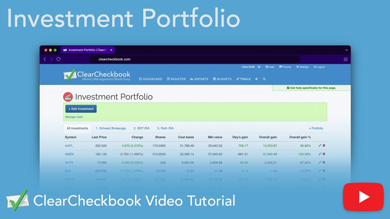 Investment Portfolio Clearcheckbook Youtube