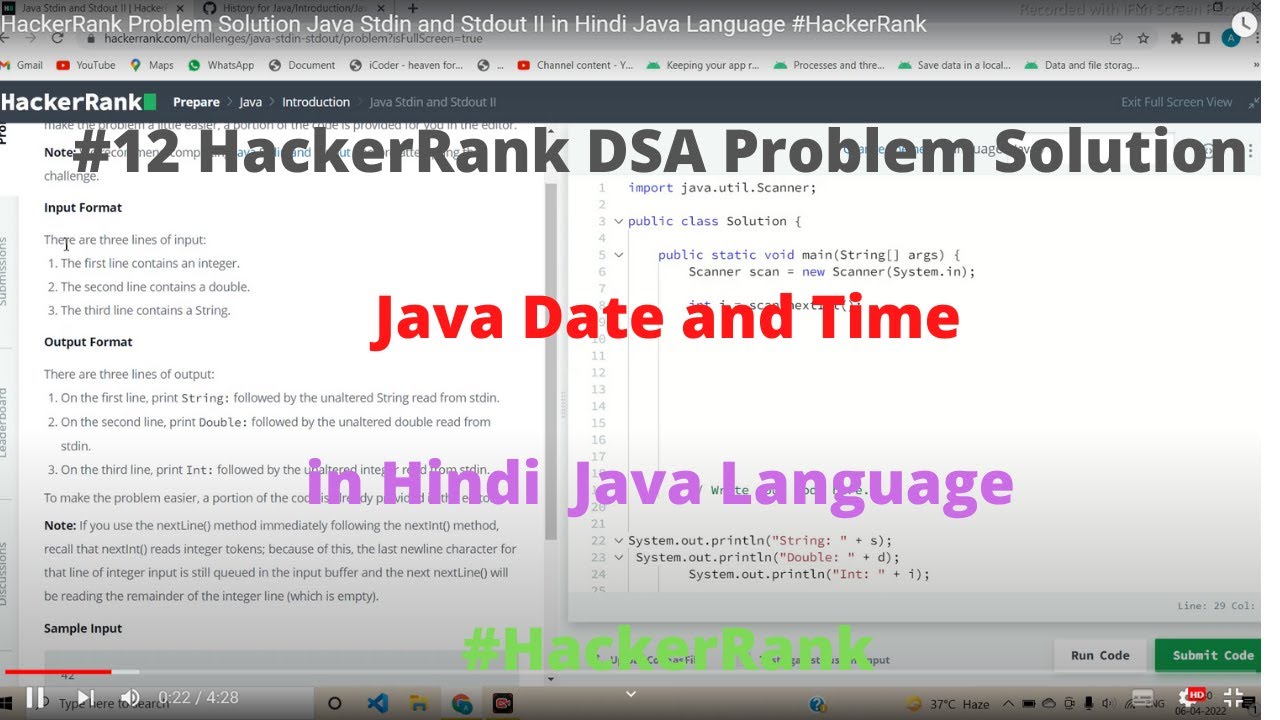 12 Hackerrank Java Date And Time Dsa Problem Solution In Hindi In Java