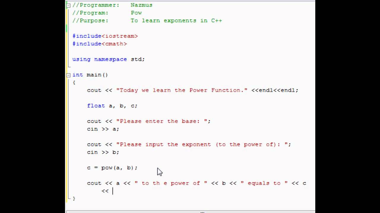 Easy Programming Beginner C Tutorial Power Function 10 Youtube