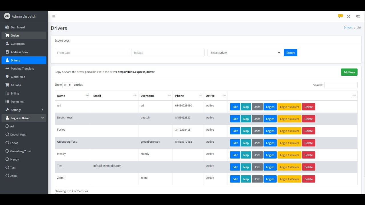 Driver Setup Manage Carrier Direct Transportation Management