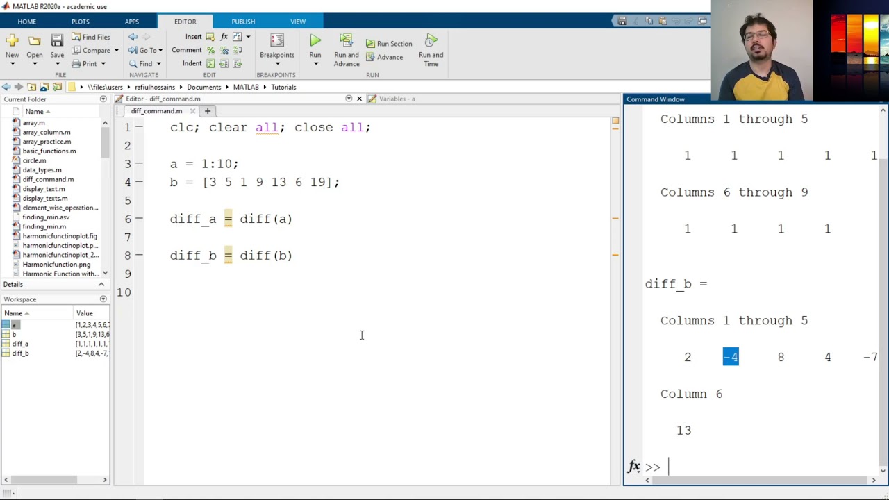 How Diff Command Works In Matlab Youtube