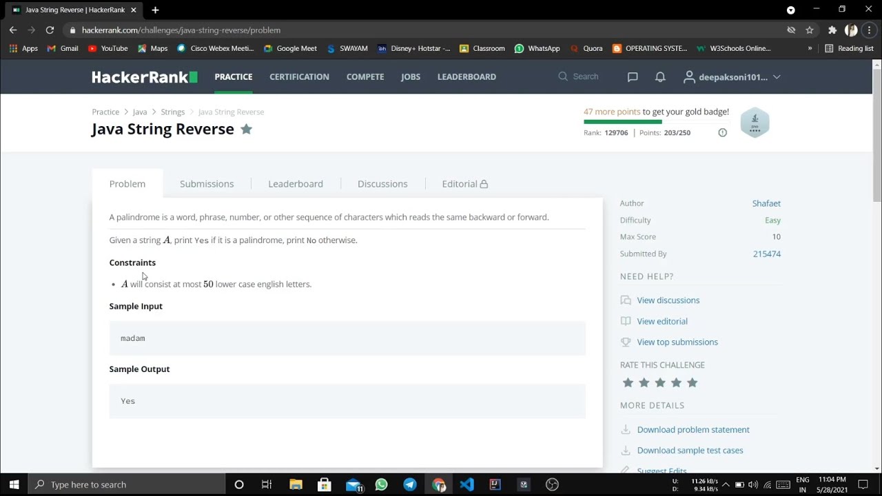 Java String Reverse Hackerrank Solution Youtube