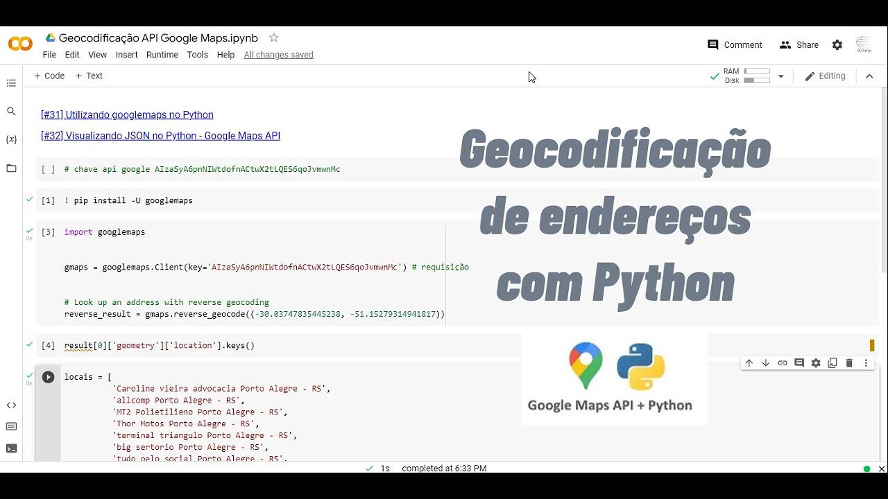Geocodificacao De Endereços Api Google Maps Python Youtube