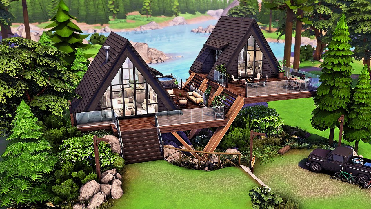 Luxury A Frame Cabin The Sims 4 Speed Build Youtube