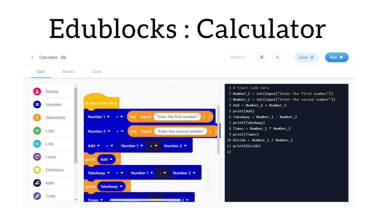 Edublocks Tutorial Calculator Edublocks Python Youtube