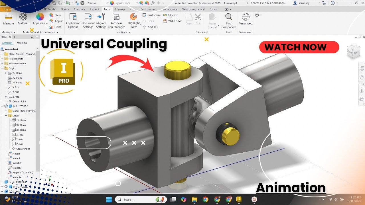 Universal Joint Mechanism In Autodesk Inventor 3d Cad Modeling