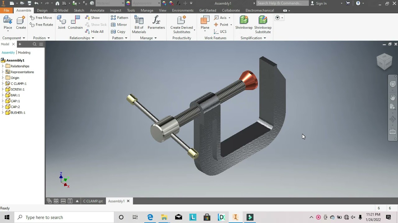 Inventor C Clamp Assembly Youtube