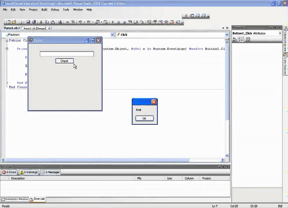 Vb Net Tutorial 21 Conditional Operators Visual Basic 2008 2010 Youtube