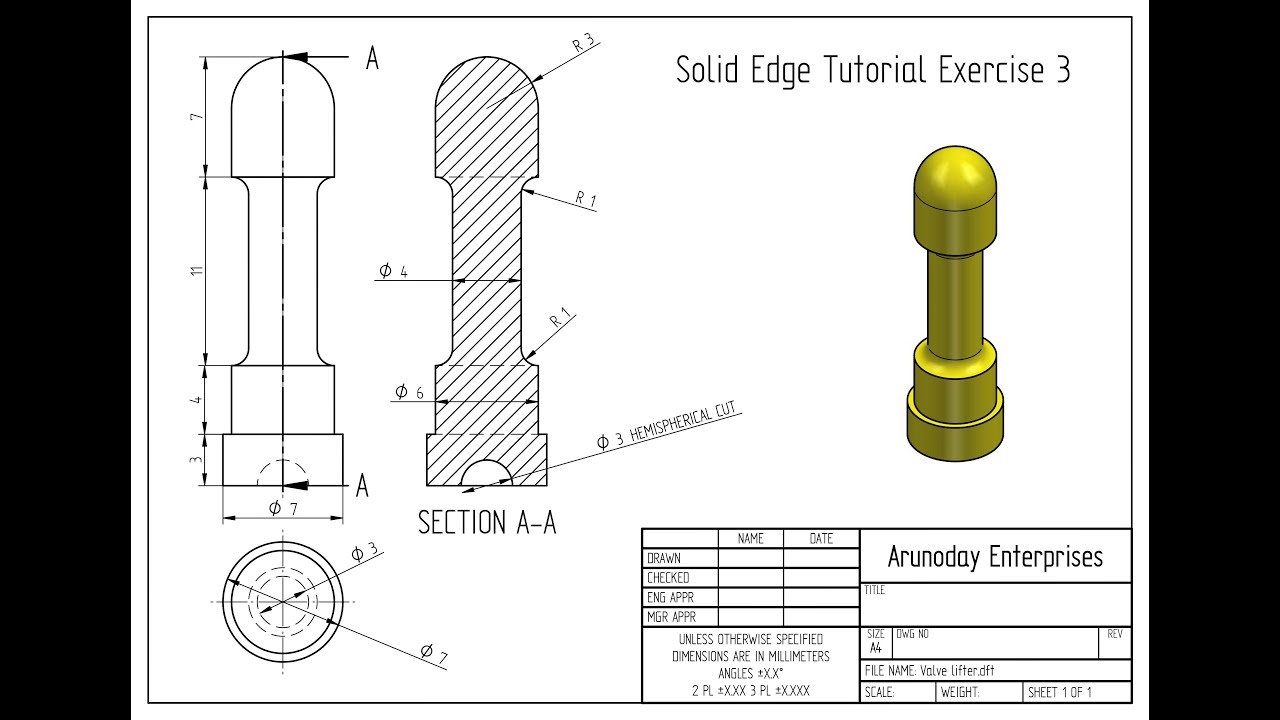 Solid Edge Tutorial Exercise 3 Youtube