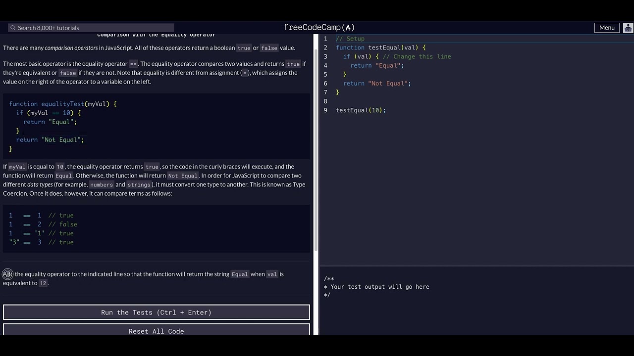Comparison With The Equality Operator Free Code Camp Help Basic
