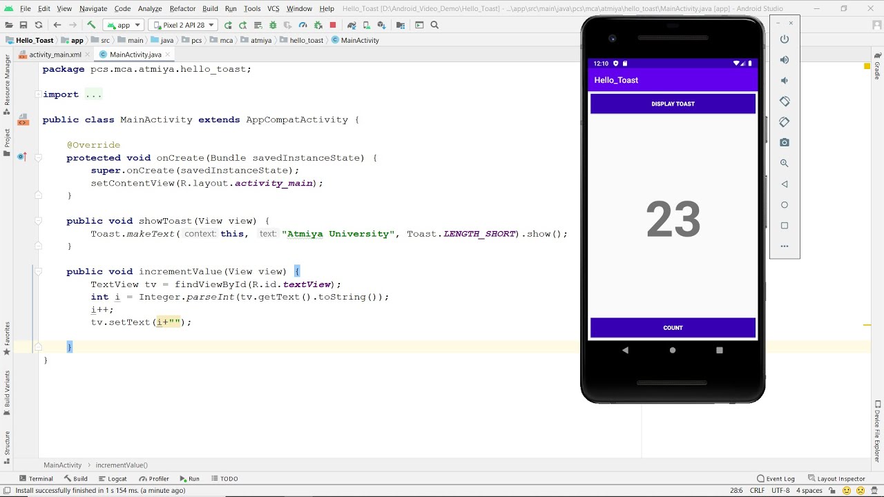 Toast Button Textview In Android Using Java Youtube