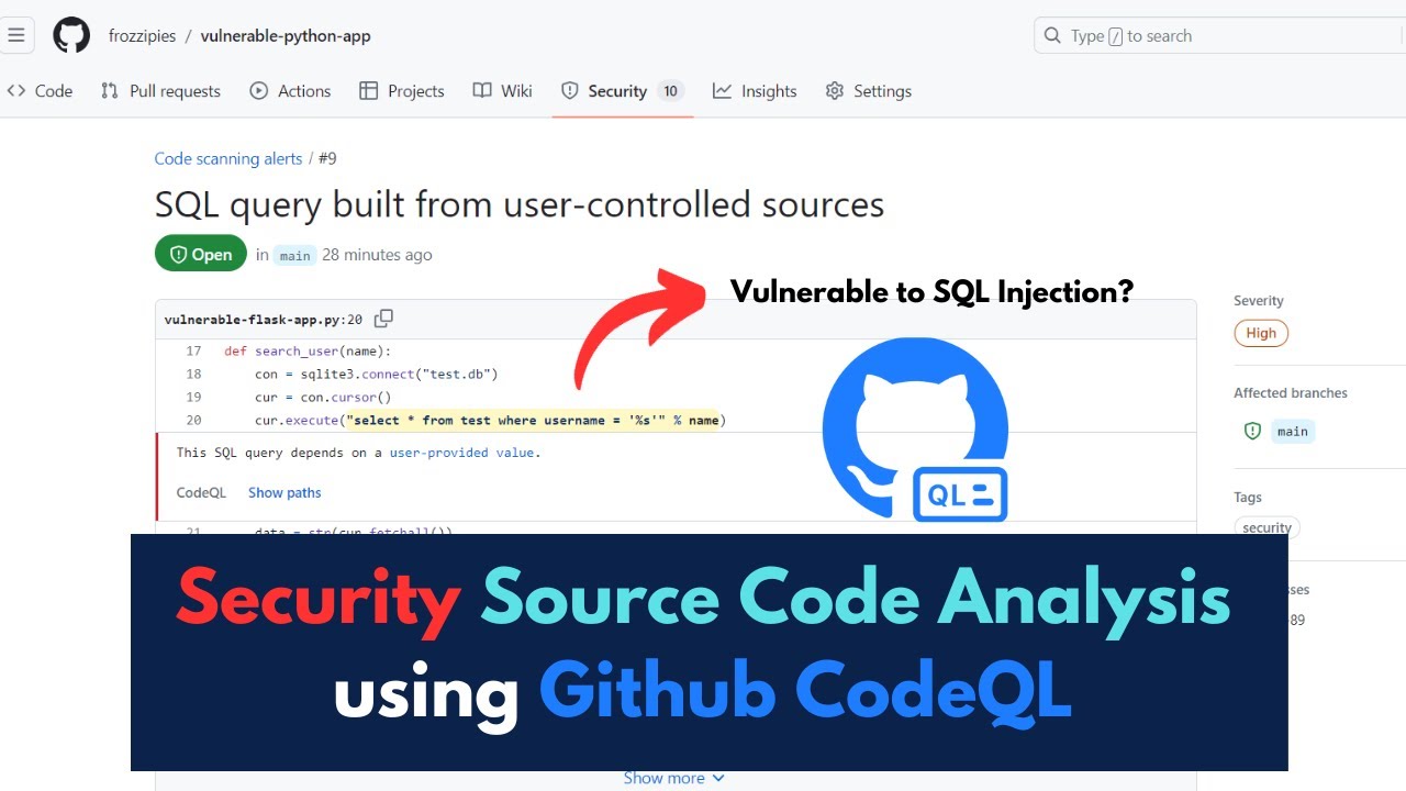 Security Source Code Analysis Using Github Codeql Youtube