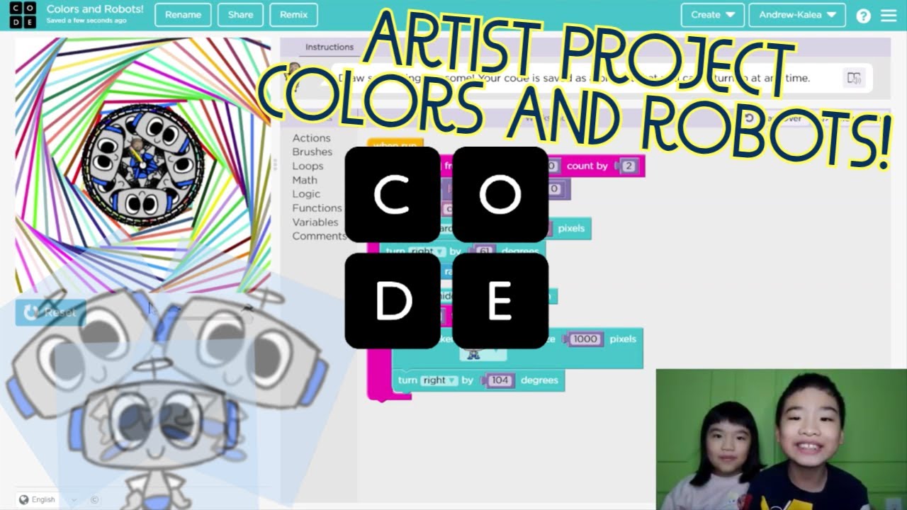 Secrets Of Coding In Code Org Artist Project Colors And Robots