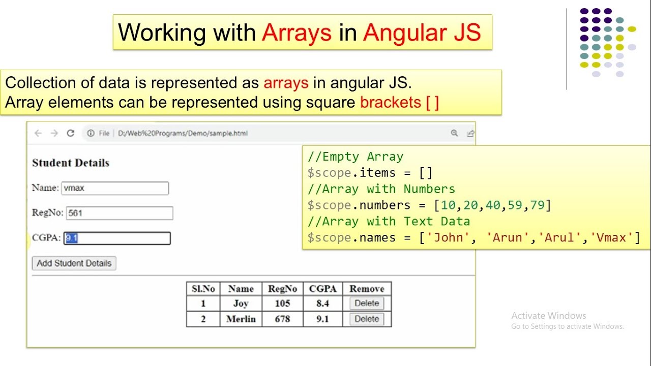 Arrays In Angular Js Youtube