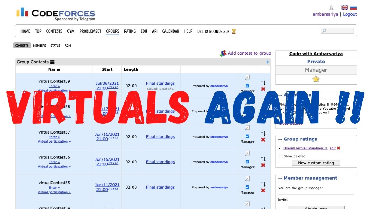 Virtual Contests Again Codeforces Youtube