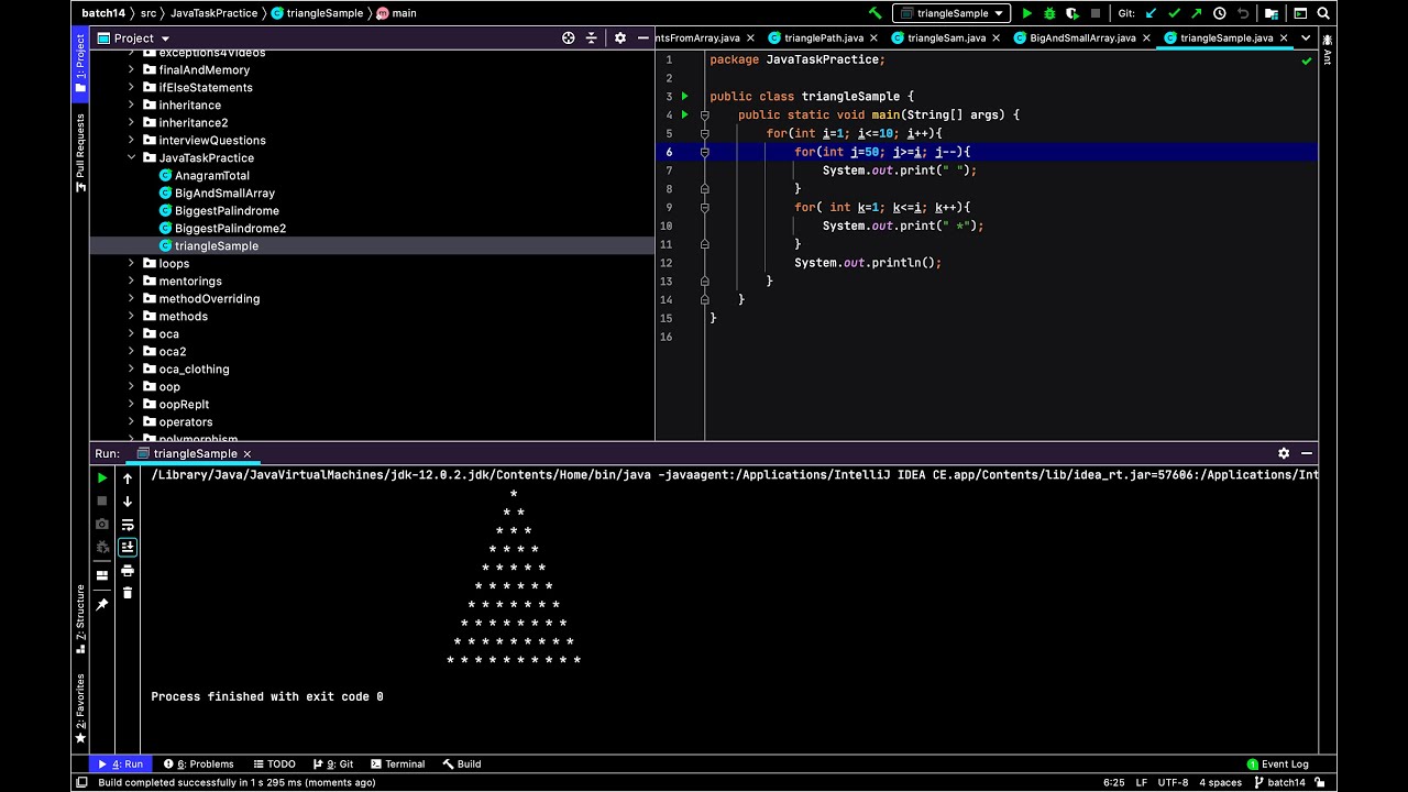 Simple Java Program To Print Triangle Using Intellij Idea Youtube