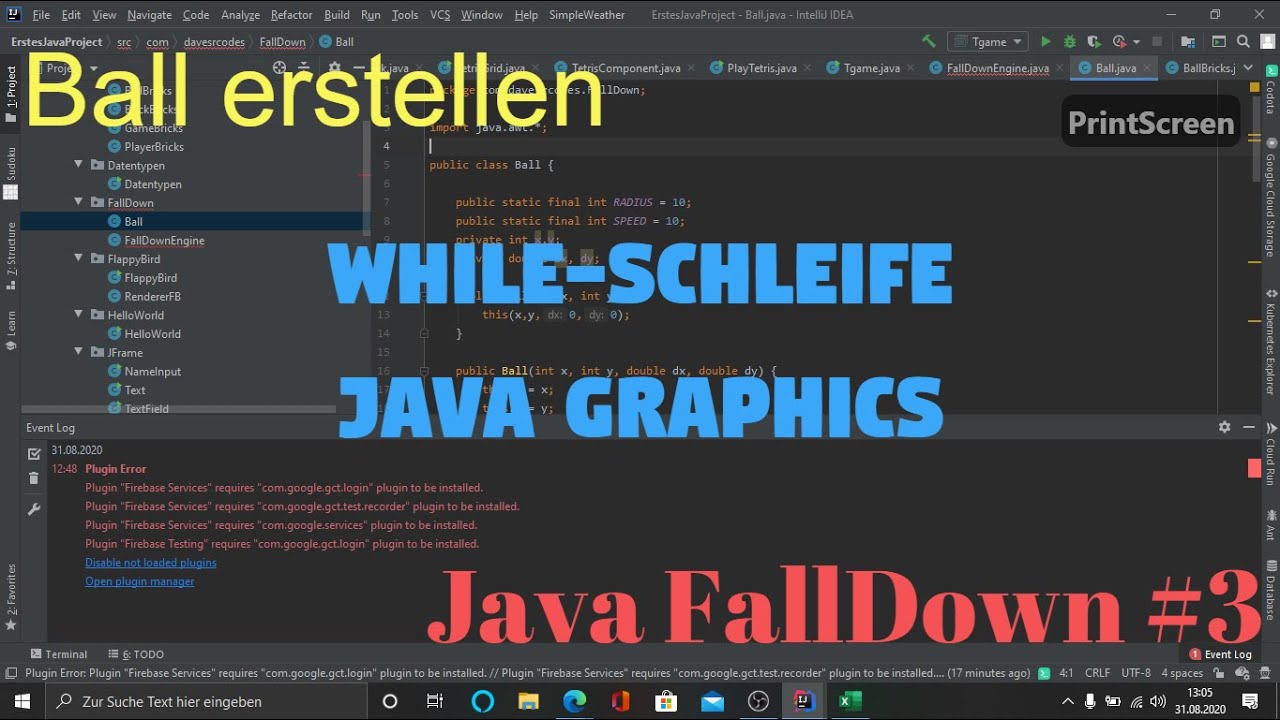 Ball Erstellen While Schleife Java Graphics Java Falldown 3 Youtube