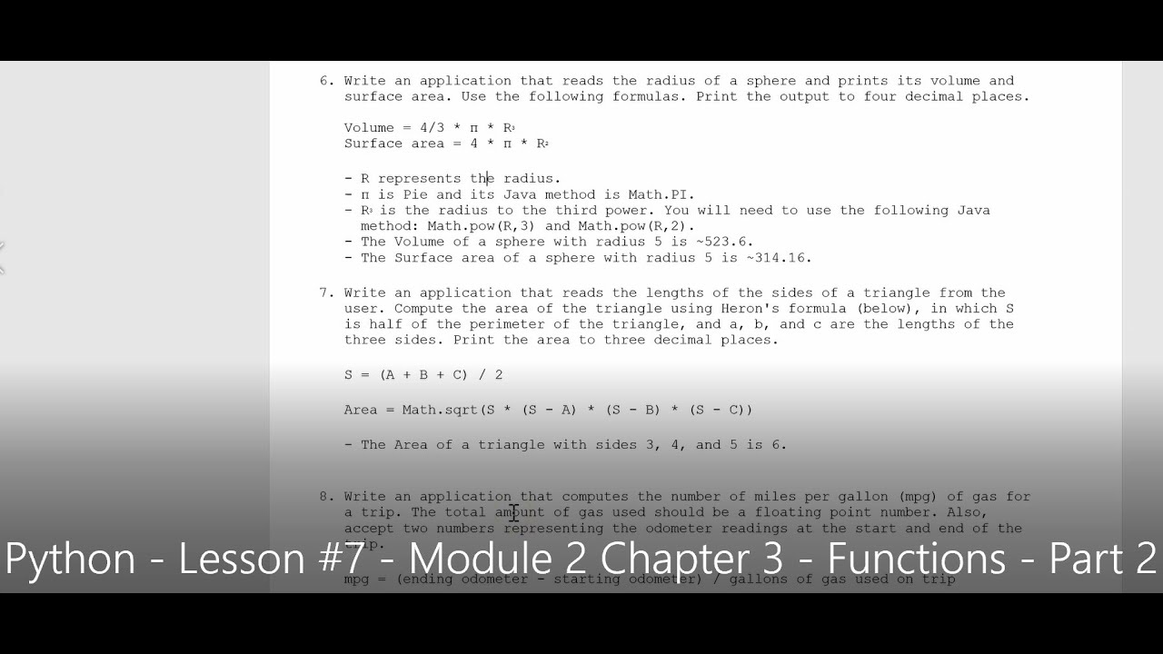 Python Lesson 7 Module 2 Chapter 3 Functions Part 2 Youtube