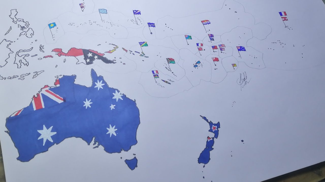 Drawing Oceania Flag Map Oceania Map Drawing Youtube