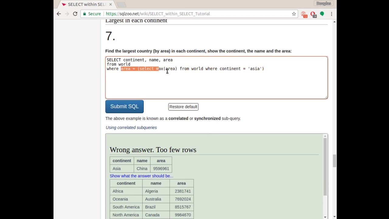Sqlzoo Select In Select Q7 Youtube