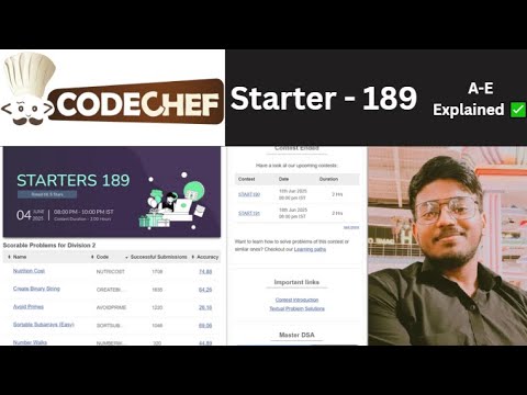 Codechef Starter 189 A E Explained Youtube