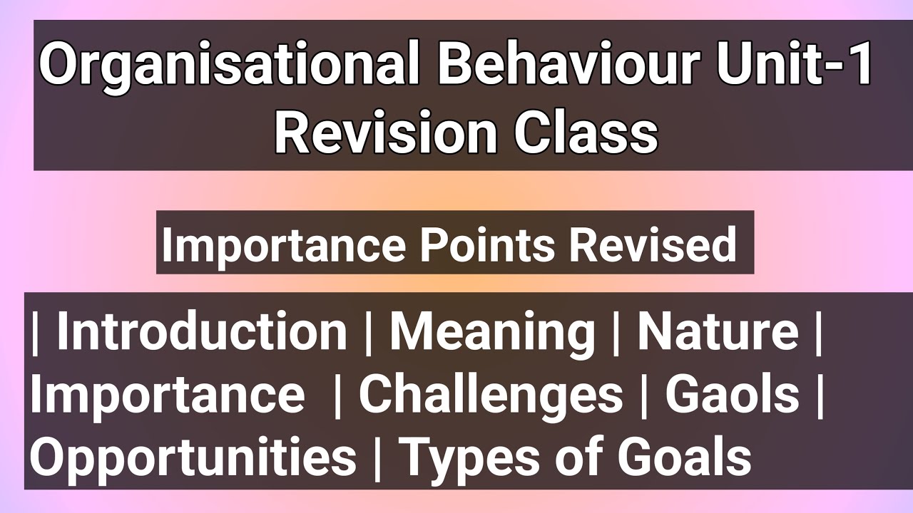 Organisational Behaviour Unit 1 Revision Class Introduction Meaning